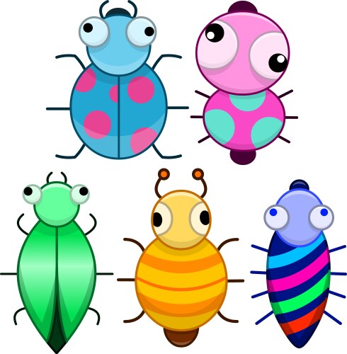 Funny colorful bugs set Royalty Free Vector Image