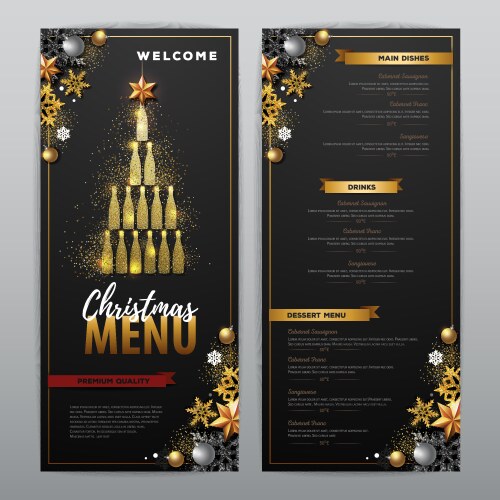 Christmas menu design with golden champagne Vector Image
