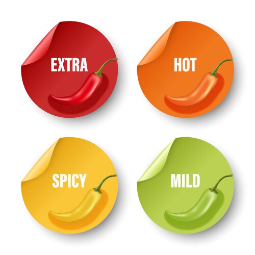 Realistic round stickers with spicy chili Vector Image