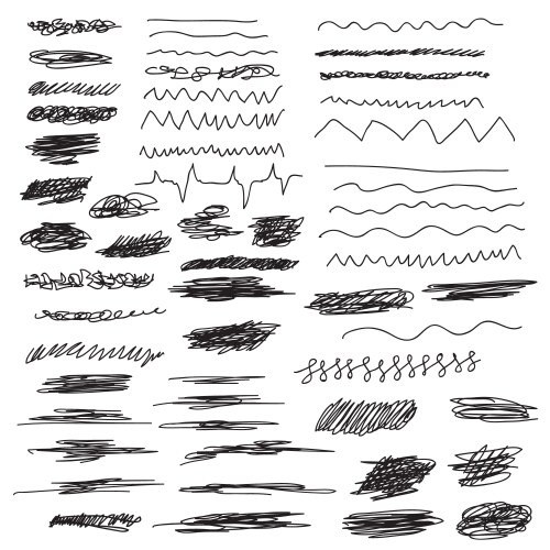 Scribble brush strokes set Royalty Free Vector Image