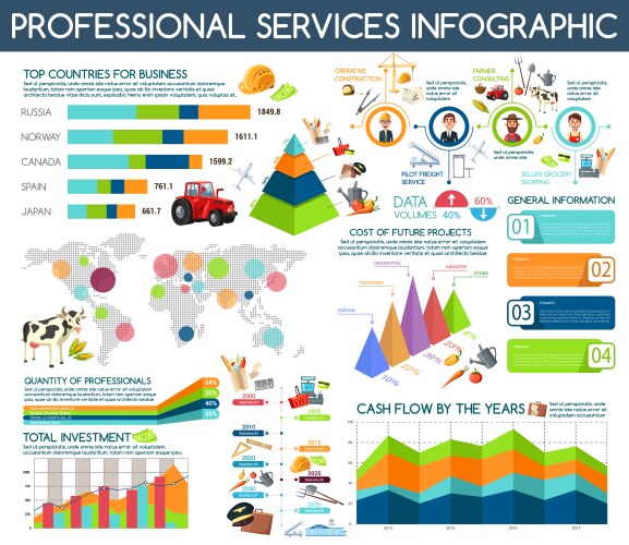 Infographics chart set charts result graphs icons Vector Image