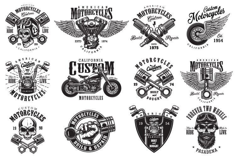 Vintage Motorcycle Badges & Emblems Royalty Free Vector