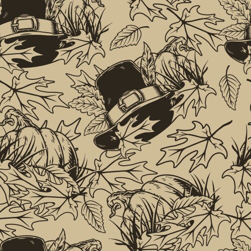 Oak tree seamless pattern monochrome Royalty Free Vector