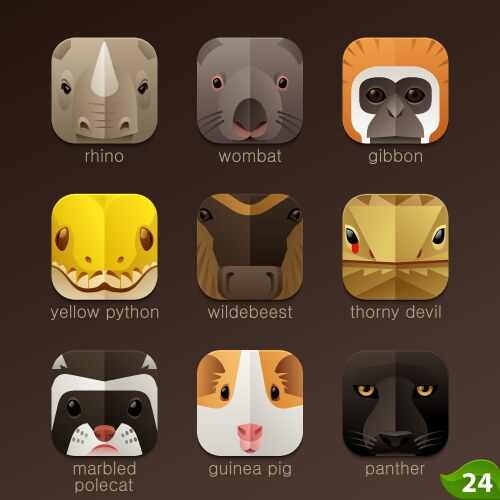 Animal faces for app icons-set 15 Royalty Free Vector Image