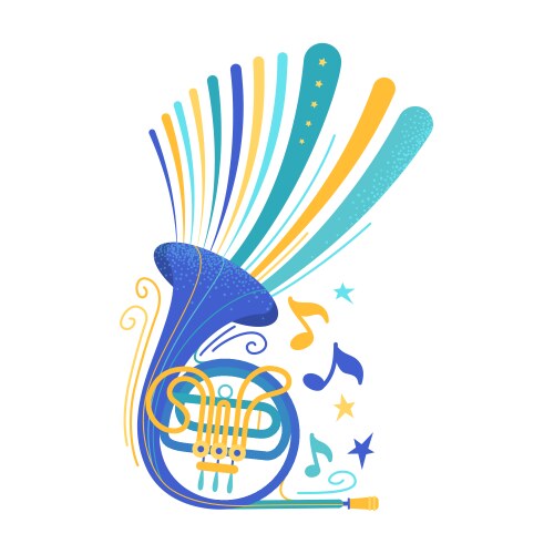 Young musician playing french horn cartoon Vector Image