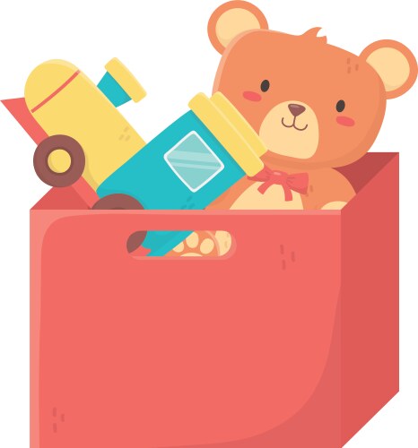 Cartoon kids toys in cardboard toy box children Vector Image