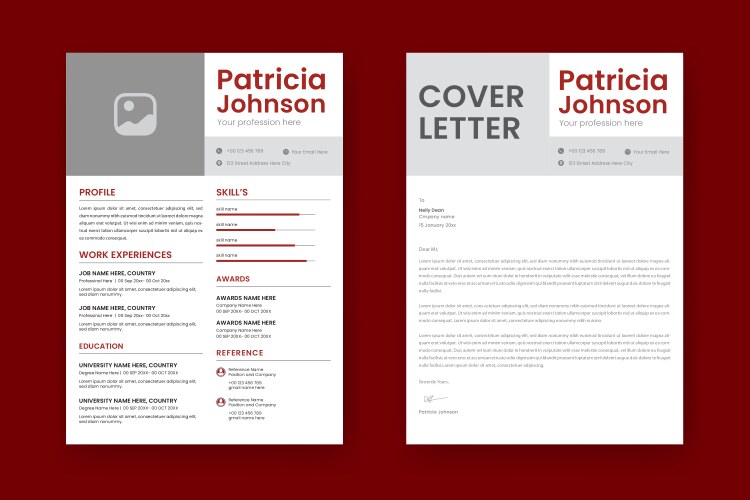 Resume and cover letter layout set template Vector Image