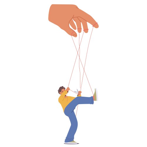 Cartoon woman character cutting puppet strings Vector Image