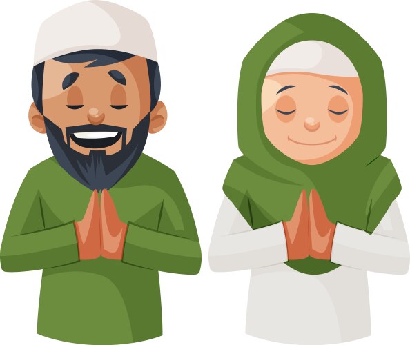 Cartoon old muslim couple on white background Vector Image