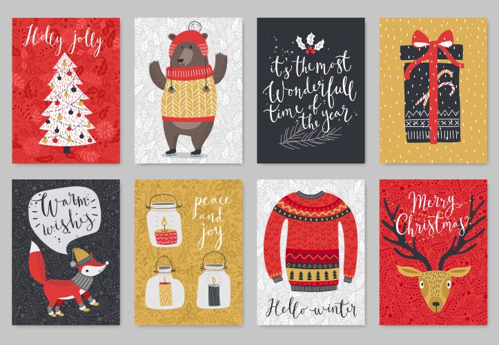 Set of christmas and winter holidays cards advent Vector Image