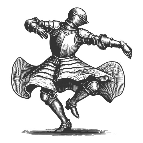 Medieval knight in full armor engraving Royalty Free Vector
