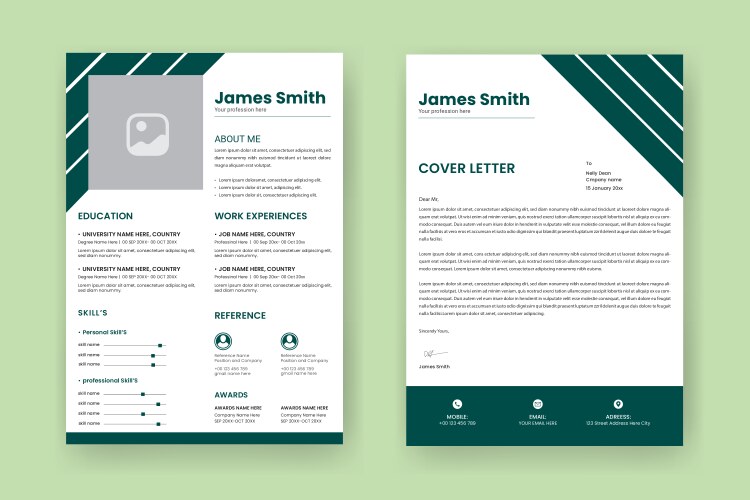 Resume and cover letter layout set template Vector Image