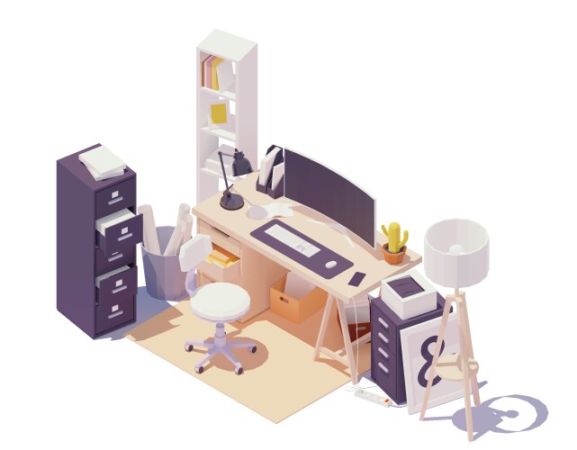 Isometric interior office workplace composition Vector Image