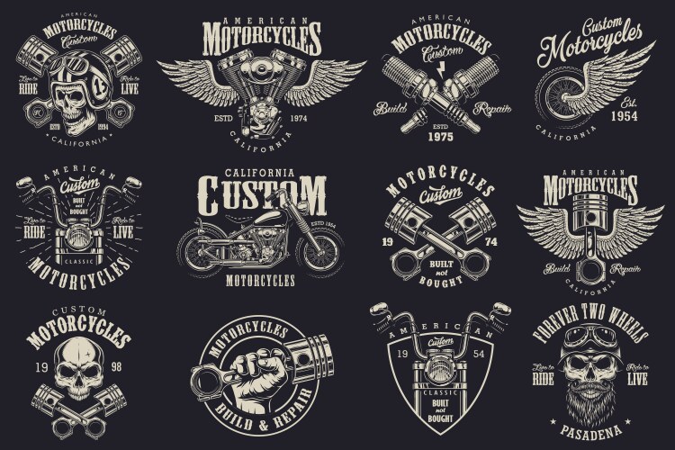 Vintage Motorcycle Emblems & Badges Royalty Free Vector