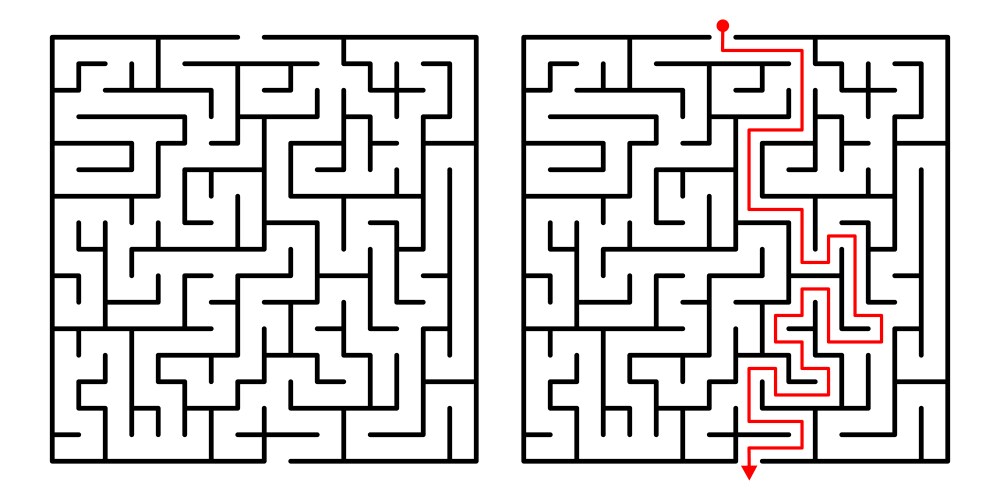 Maze game labyrinth square solving puzzle line Vector Image