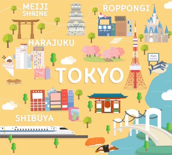 Tokyo travel map in flat Royalty Free Vector Image