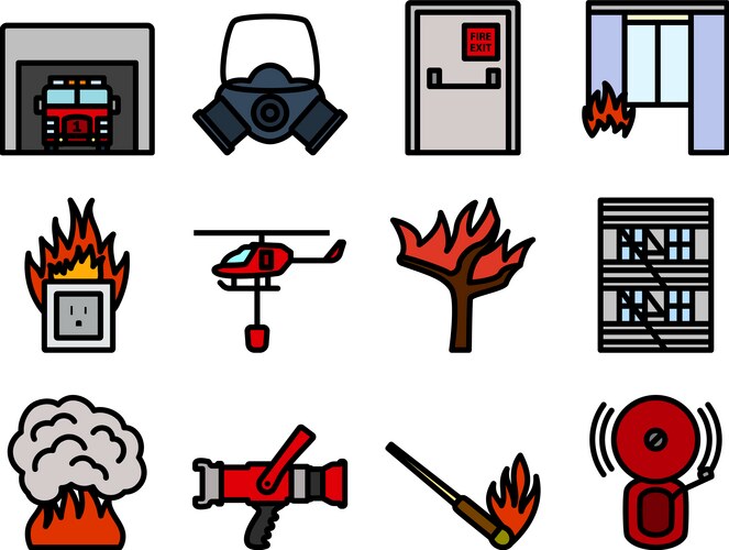 Fire service icon set Royalty Free Vector Image