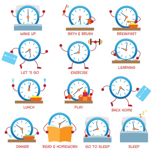 Cartoon kid daily routine activities set Vector Image