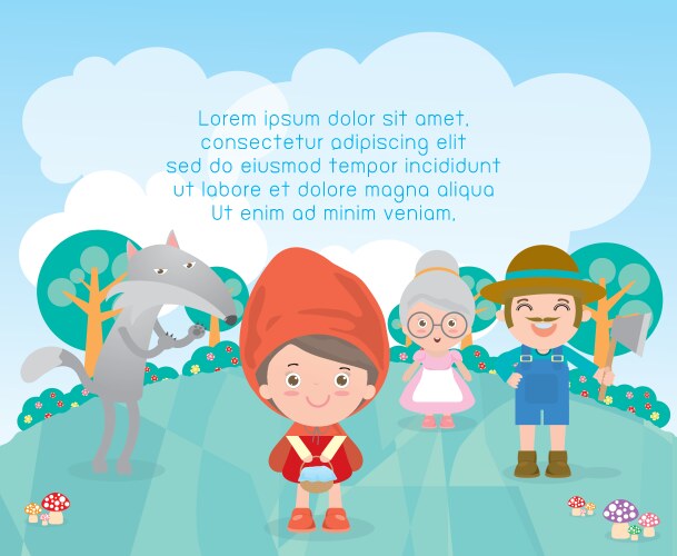 Background template design with little red riding Vector Image