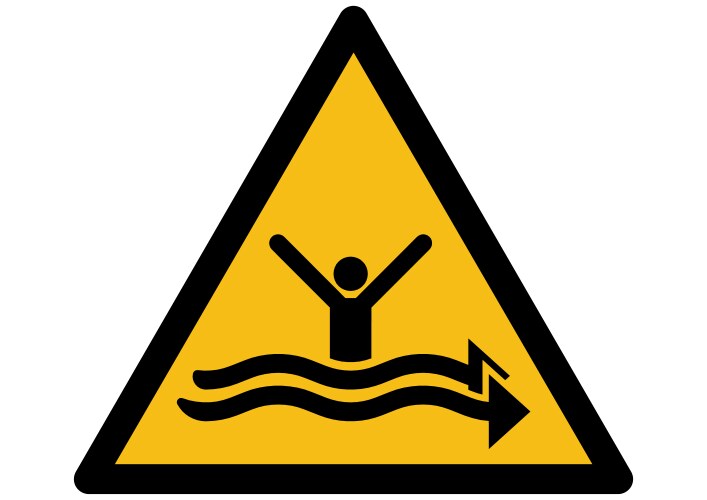 Water safety sign warning - strong currents Vector Image
