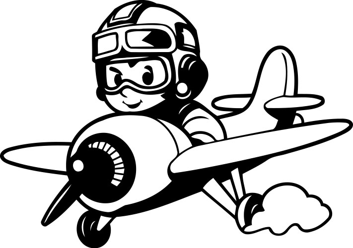 Cartoon pilot with airplane isolated on white Vector Image