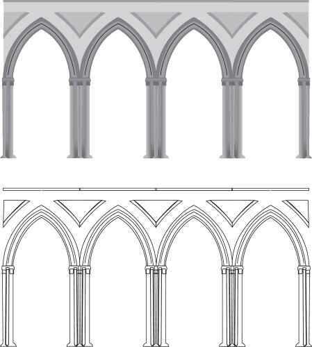 Gothic arch with moon phases hand drawn Royalty Free Vector