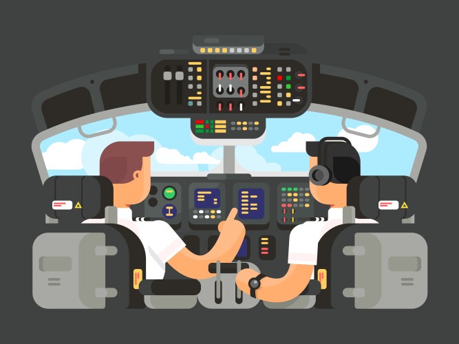 Modern business jet cockpit cartoon Royalty Free Vector