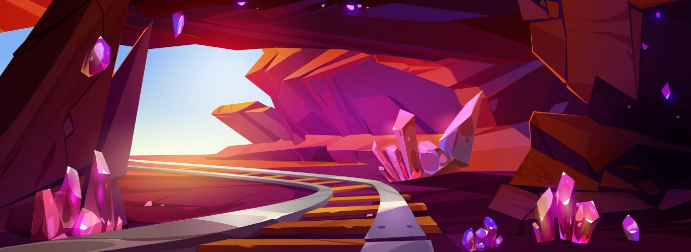 Pink crystal mine cave entrance game background Vector Image