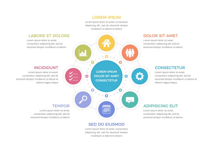Circle diagram with eight elements Royalty Free Vector Image Circle diagram with eight elements Royalty Free Vector Image