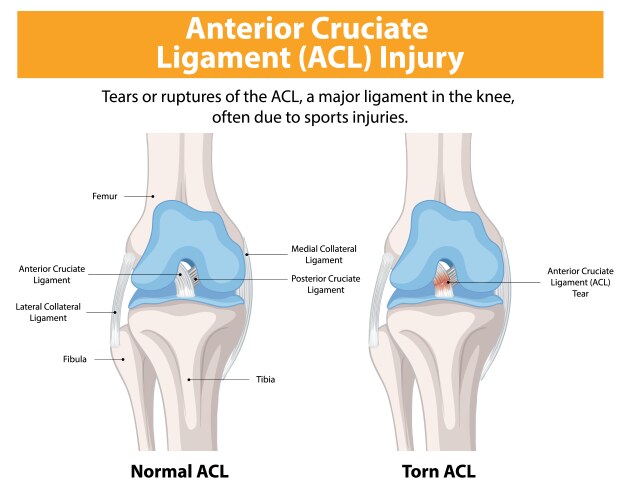 Comparison of normal and torn acl in knee Vector Image