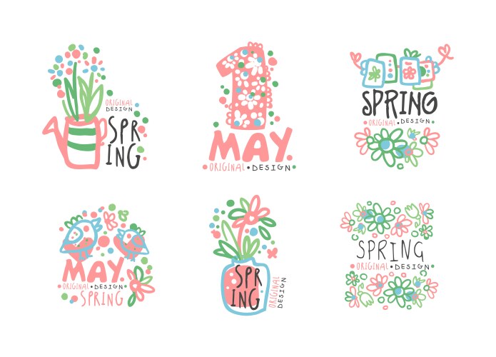 Spring labels set bright colorful Royalty Free Vector Image