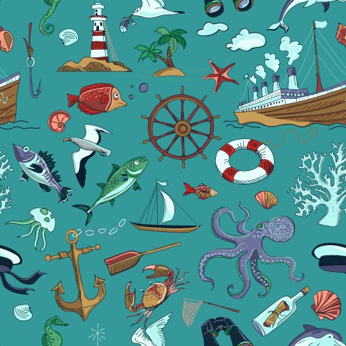 Seamless pattern with old nautical map Royalty Free Vector