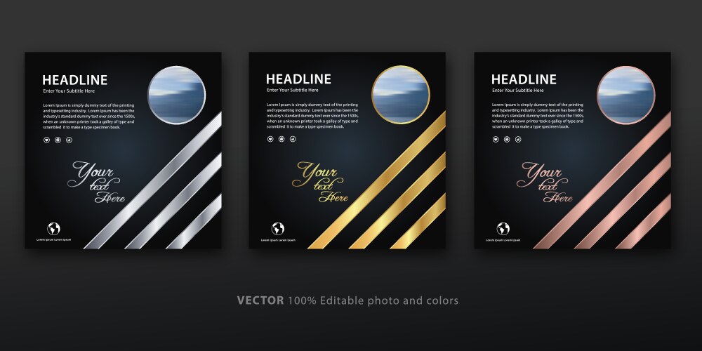 Collection of editable minimal square banners Vector Image