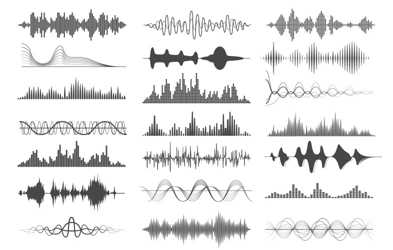 Waveform shape soundwave audio wave graph set Vector Image
