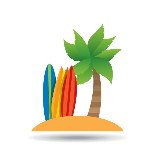 Cute pink flamingo with surf board on beach Vector Image