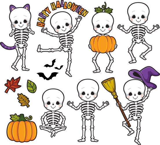Kawaii cute halloween clipart set Royalty Free Vector Image
