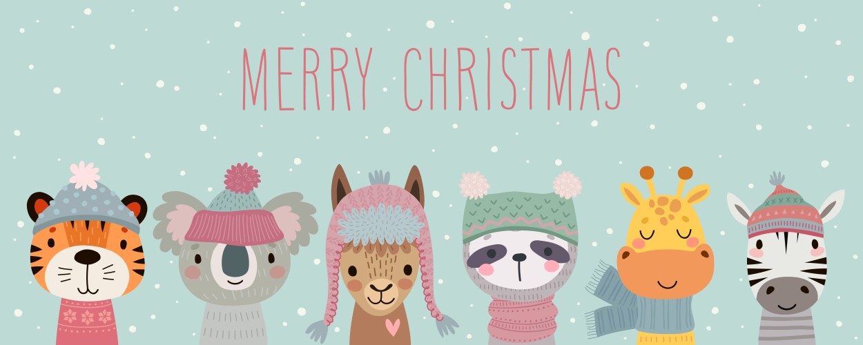 Cute Forest Animals Christmas Card – Royalty-Free Vector | VectorStock