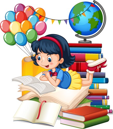 Cartoon kids reading book education concept Vector Image