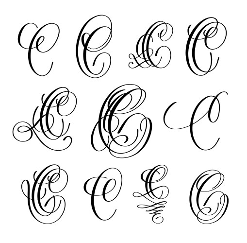 Calligraphy lettering script font r set hand Vector Image