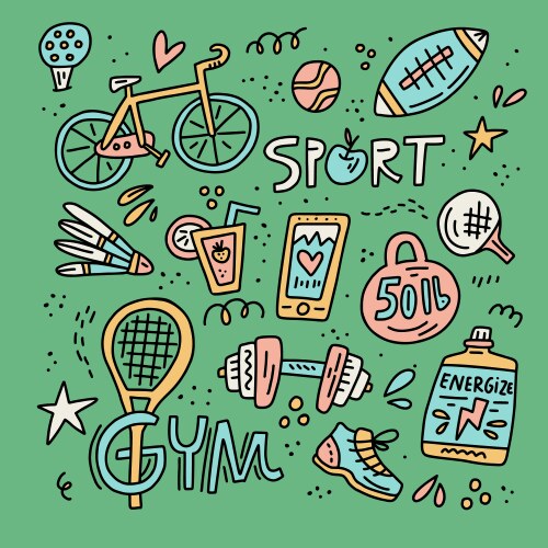 Sport and fitness doodle Royalty Free Vector Image