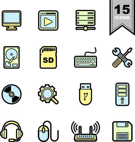 Computer hardware icons Royalty Free Vector Image