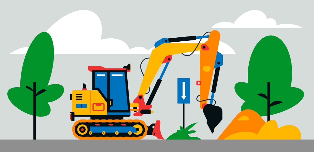 Excavator work under construction Royalty Free Vector Image