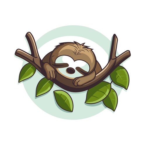 Cute cartoon sloth hanging on a tree branch Vector Image