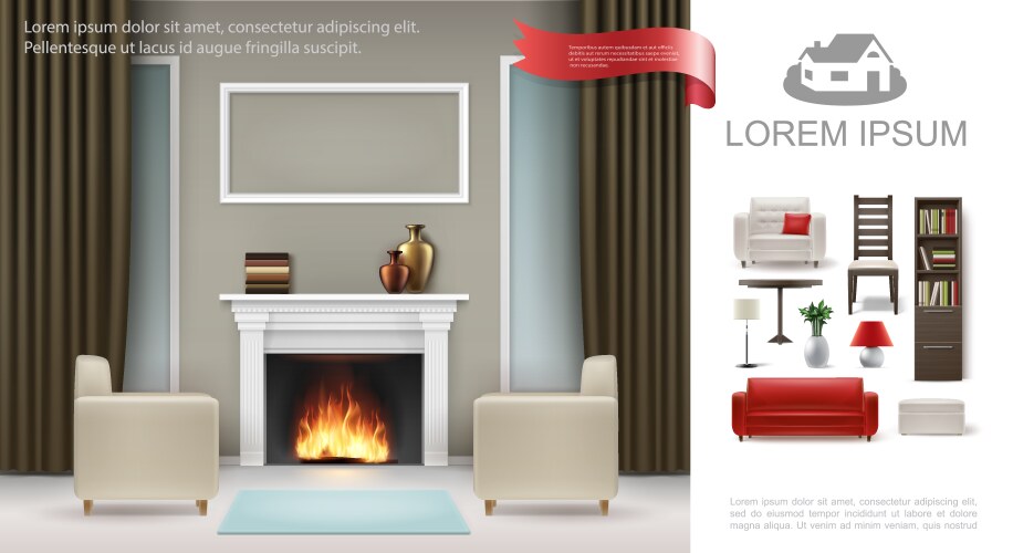 Realistic house interior objects template Vector Image