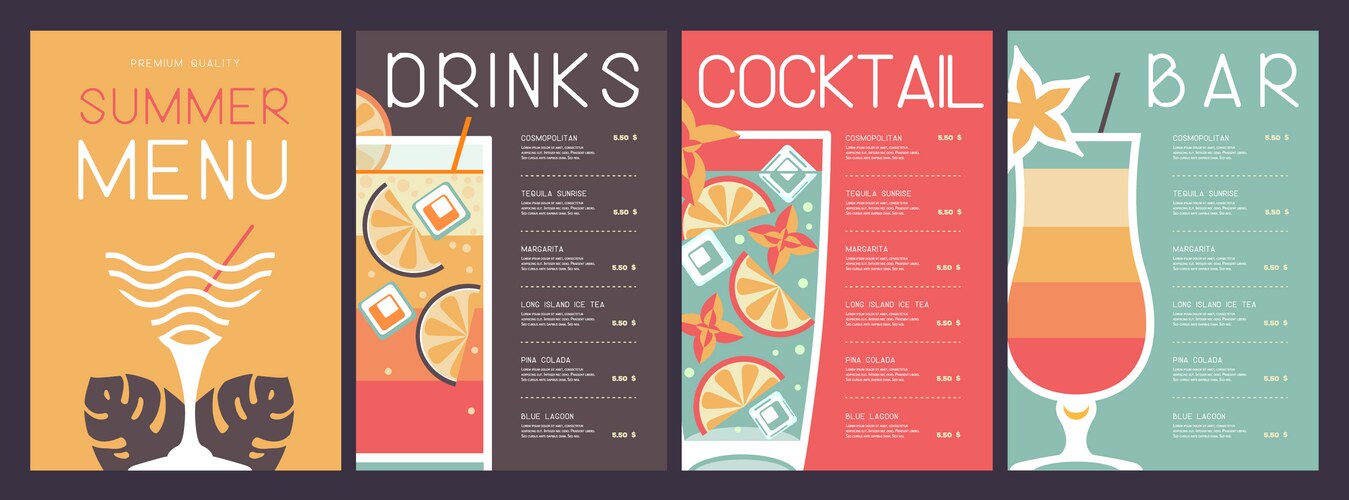 Retro summer restaurant cocktail menu design Vector Image