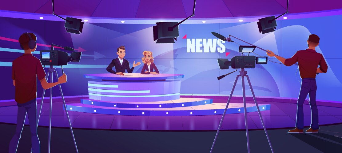 News presenter in television studio cartoon Vector Image