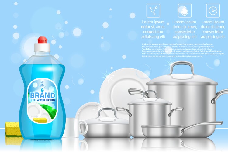 Dishwashing liquid soap ad realistic Royalty Free Vector