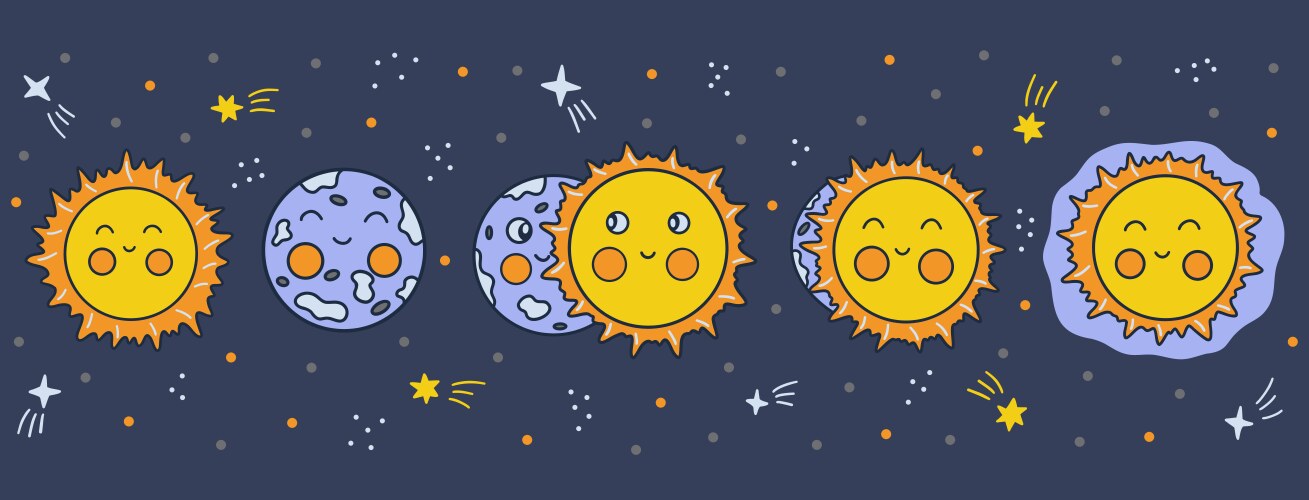 Solar eclipse hand drawn colorful Royalty Free Vector Image