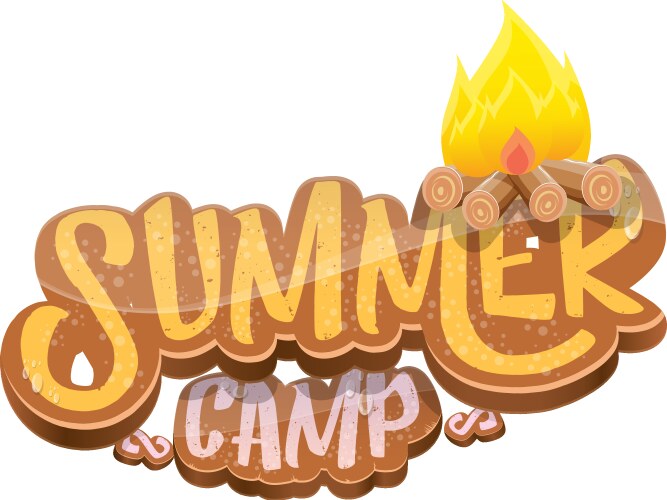 Summer camp cartoon logo with campfire Royalty Free Vector