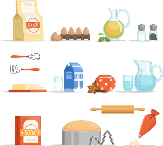 Baking ingredients set Royalty Free Vector Image